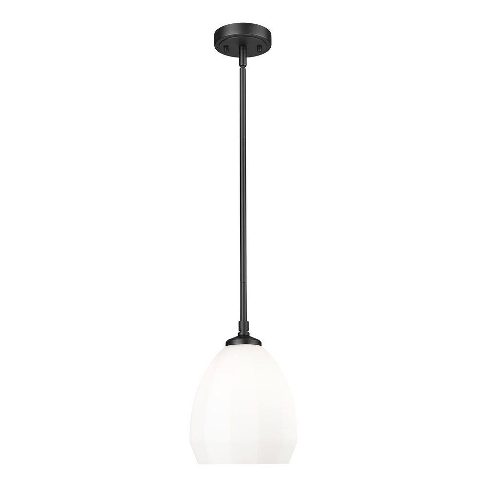 Oren 100-Watt 1 Light Matte Black Pendant Light with Matte Opal Glass ...