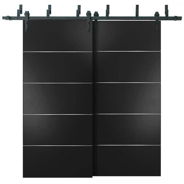Sartodoors 56 in. x 84 in. 2 Panel Black Matte Solid Wood with ...