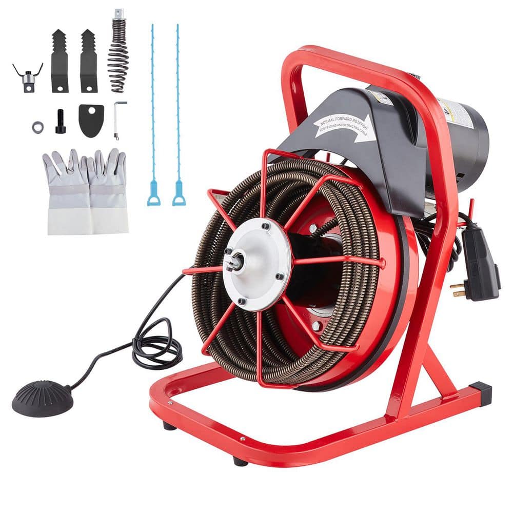 SKYSHALO 50 ft. x 1/2 in. Drain Cleaning Machine 250W Electric Drain ...