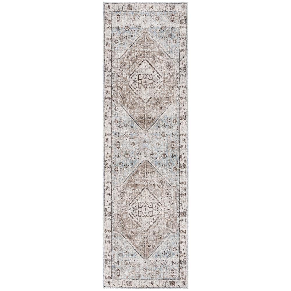 SAFAVIEH Antique Patina Blue/Beige 2 ft. x 8 ft. Distressed Border ...