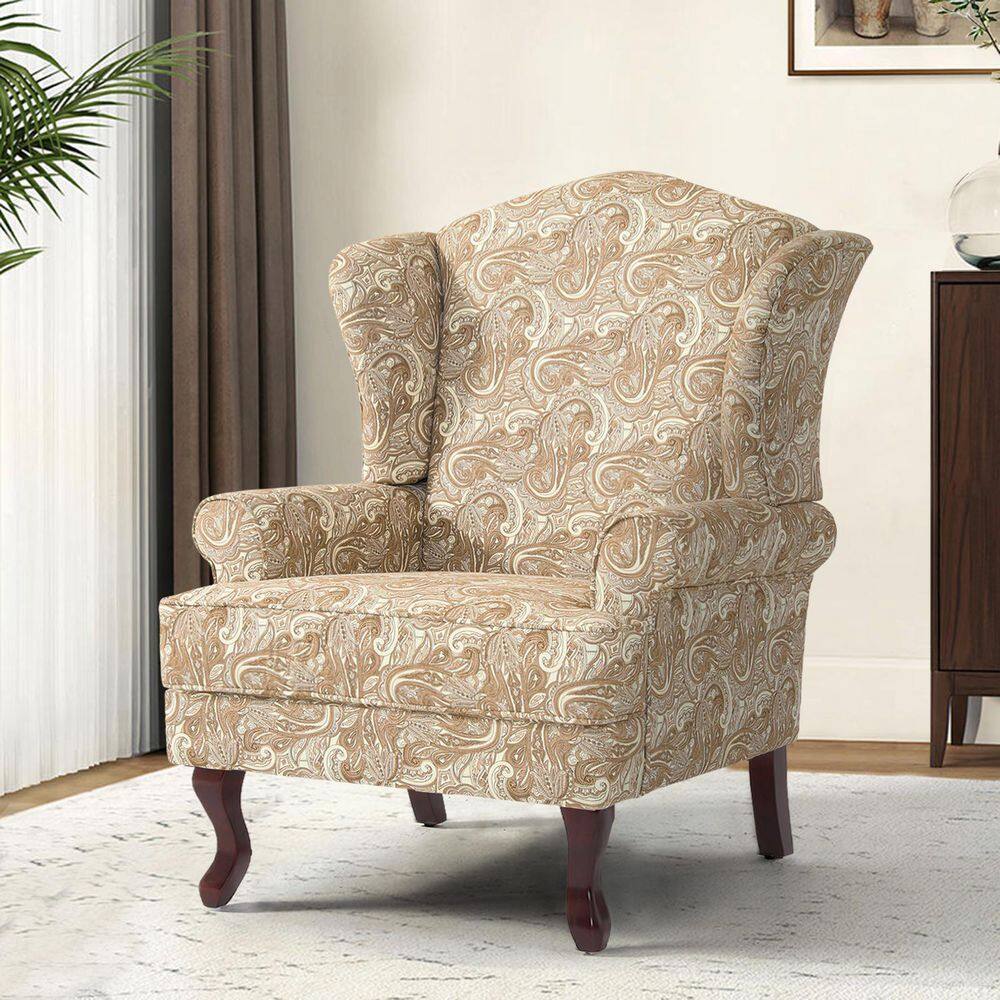Uixe Mid-Century Retro Style Paisley Sand Linen Upholstered Wingback ...
