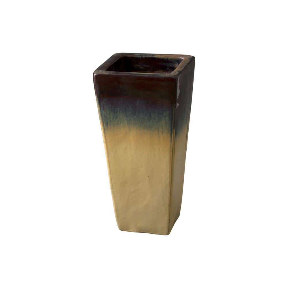 Emissary Tall 10.5 in. L x 24 in. H Cream/Java Ceramic Square Planter ...