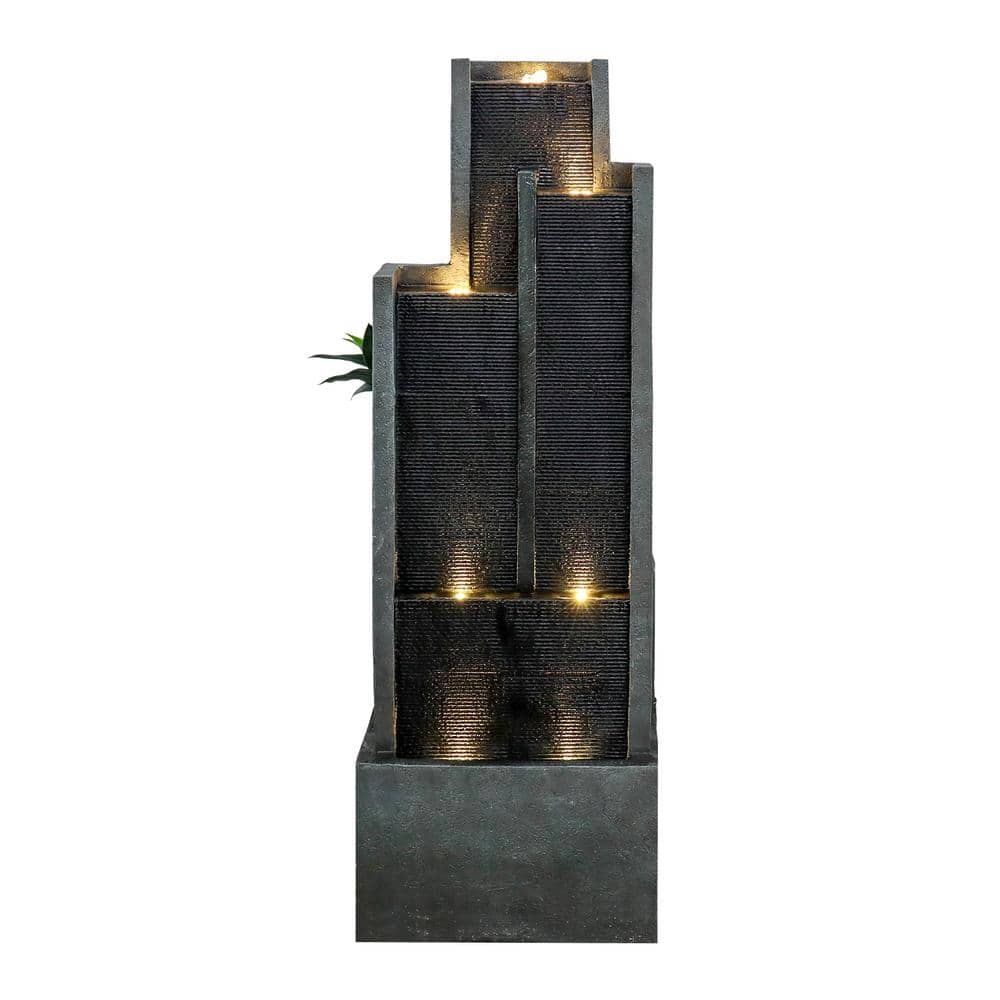 Watnature 50.7in. Resin Outdoor Fountain - 5-Tier Modern Freestanding ...