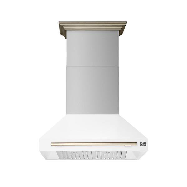 Forno Aria 36 in. Wall-Mounted Range Hood in White, Ducted 1200 CFM ...