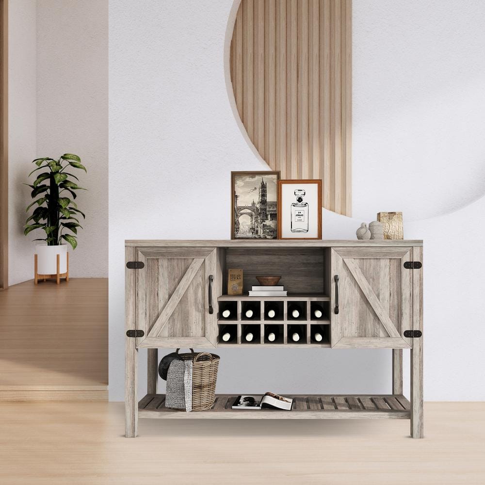 Meiko Antique Gray Console Accent Cabinet with Wine Racks HAW88162647 ...