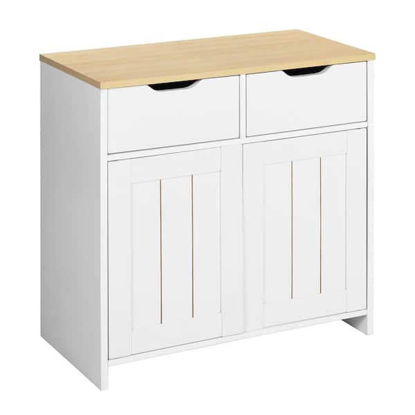 Tatahance White and Beige Top Storage Cabinet with 2-Drawers and Doors ...