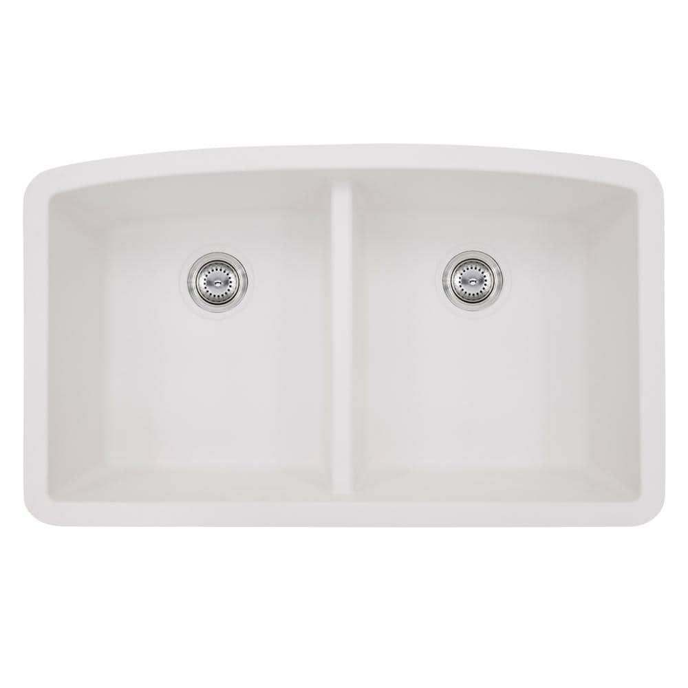 MSI 32 in. Undermount 50/50 Double Bowl matte White Quartz Kitchen Sink ...