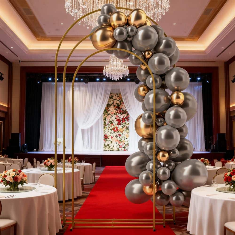 Gold 15.7 in. Set of 3 Metal Balloon Backdrop Arch Stand Set, Wedding ...