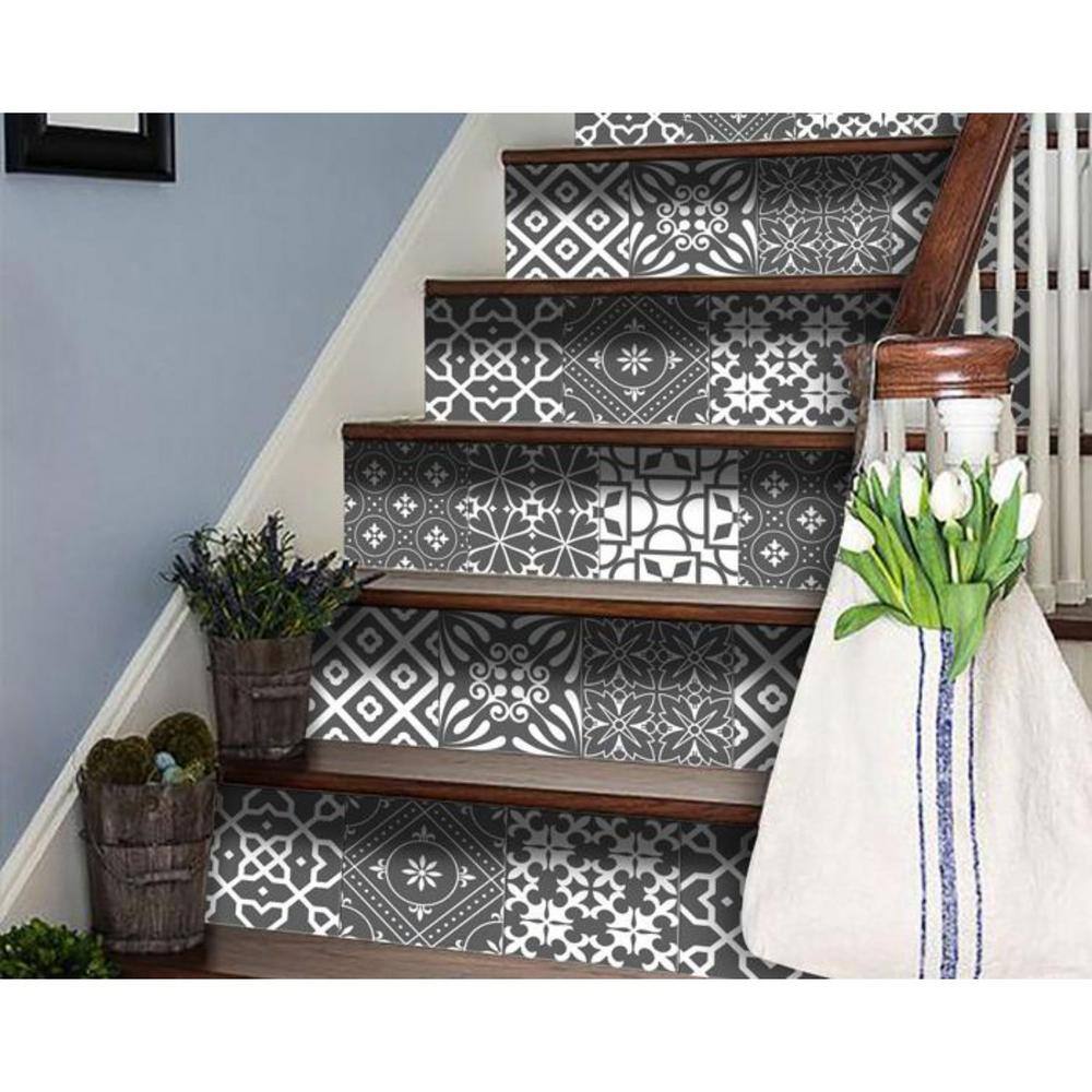 HomeRoots Gray/White 8 in. x 8 in. Vinyl Peel and Stick Removable Tile ...