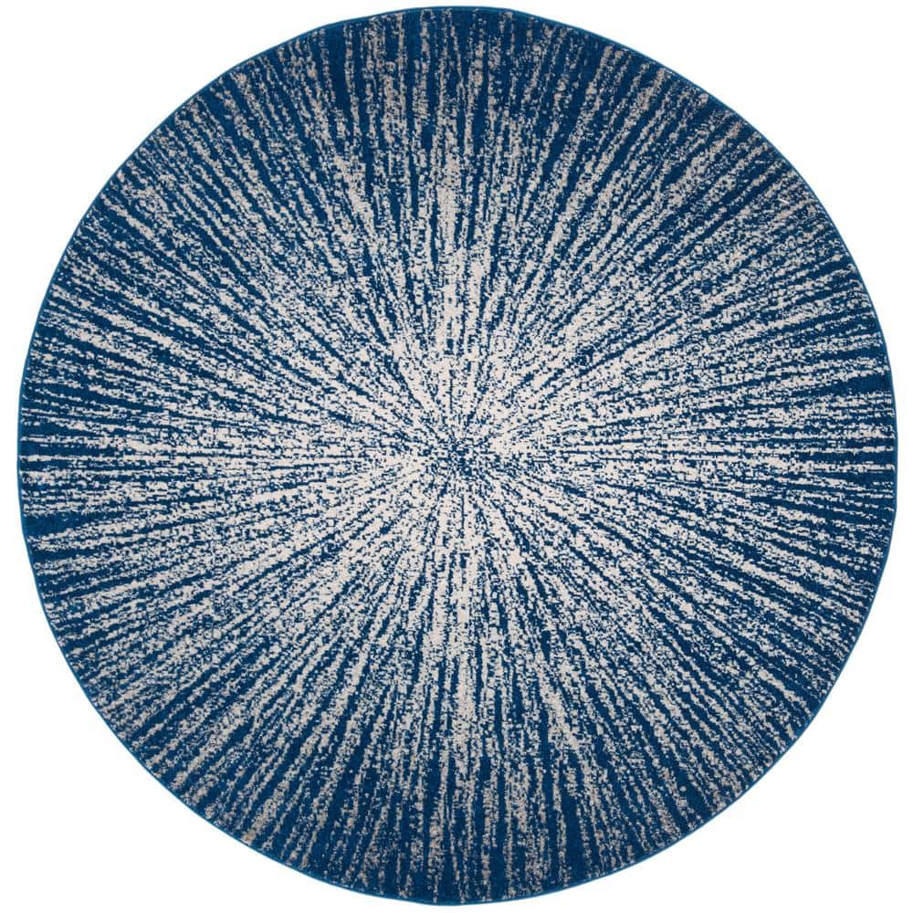 SAFAVIEH Evoke Navy/Ivory 9 ft. x 9 ft. Round Geometric Area Rug ...