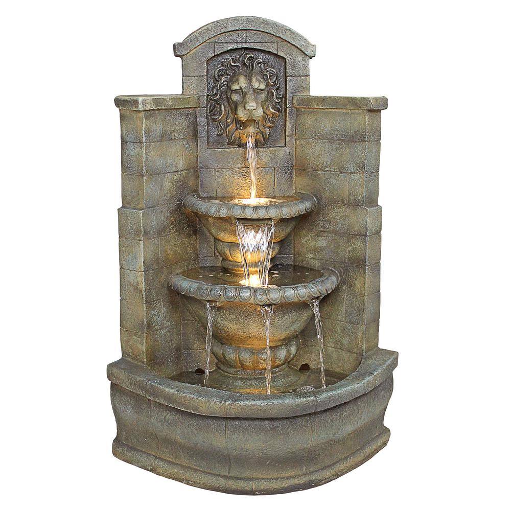 Design Toscano Saint Remy Lion Stone Bonded Resin Corner Fountain ...