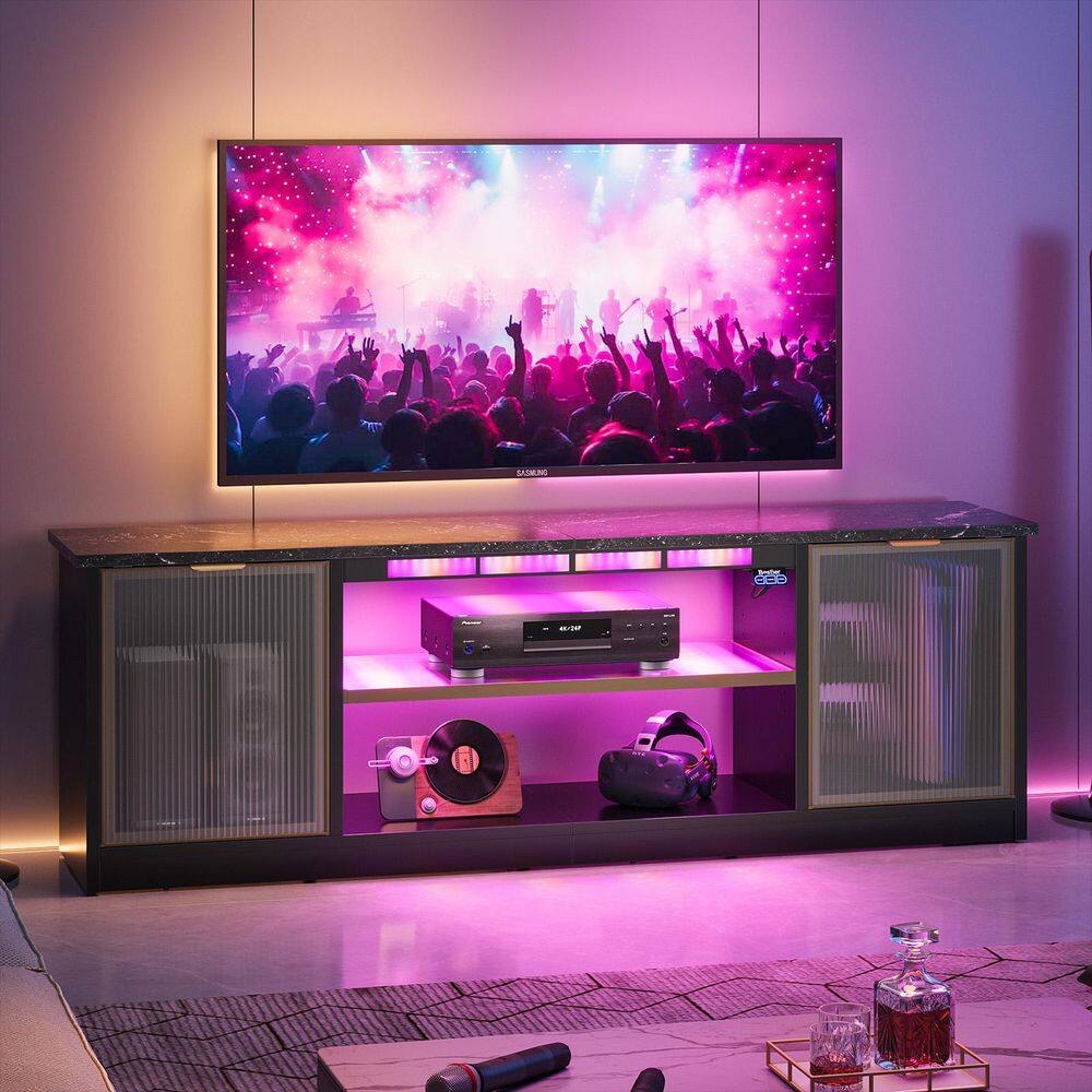 Reviews for Bestier 57 in. Black Marble High-Tech TV Stand Fits TV Up ...