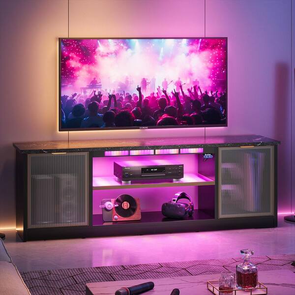Reviews for Bestier 57 in. Black Marble High-Tech TV Stand Fits TV Up ...