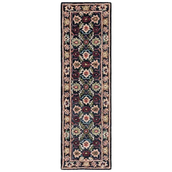 SAFAVIEH Blossom 2 ft. x 8 ft. Black/Ivory Border Ornate Runner Rug ...