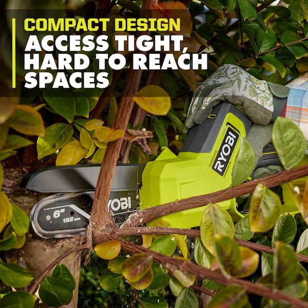 RYOBI ONE+ 18V 6 in. Cordless Battery Compact Pruning Mini Chainsaw ...