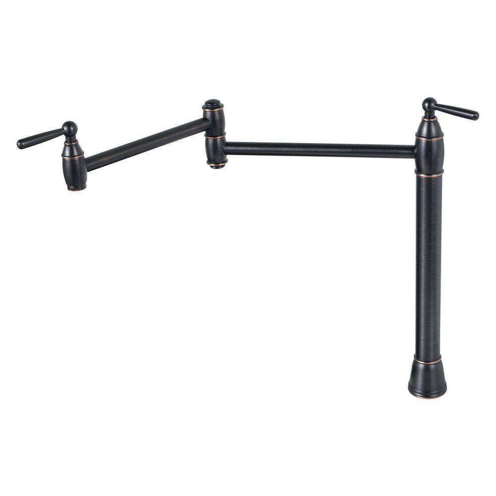 VEVETTA Deck Mounted Pot Filler with Double Handle in Oil Rubbed Bronze ...