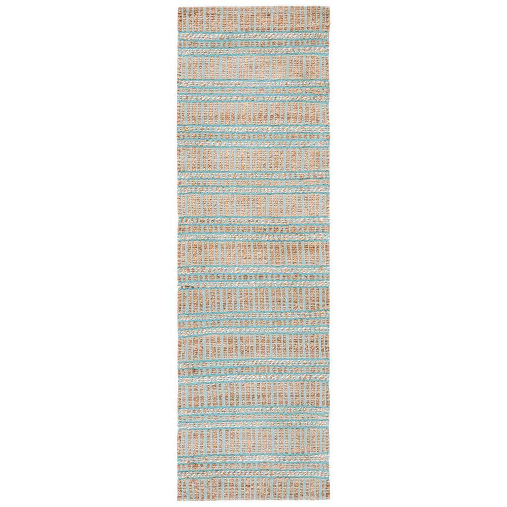 SAFAVIEH Natural Fiber Teal/Beige 2 ft. x 8 ft. Striped Woven Runner ...