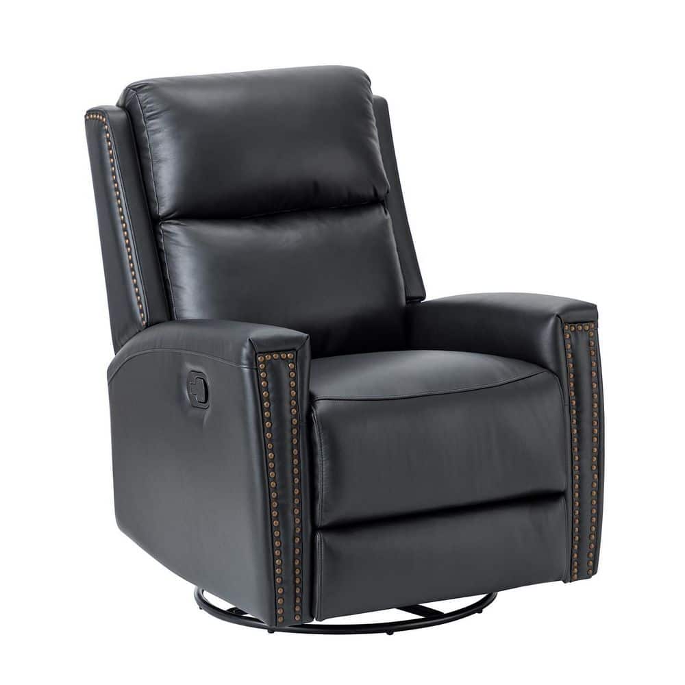 ARTFUL LIVING DESIGN Savino 30.31 in. Wide Black Genuine Leather Swivel ...