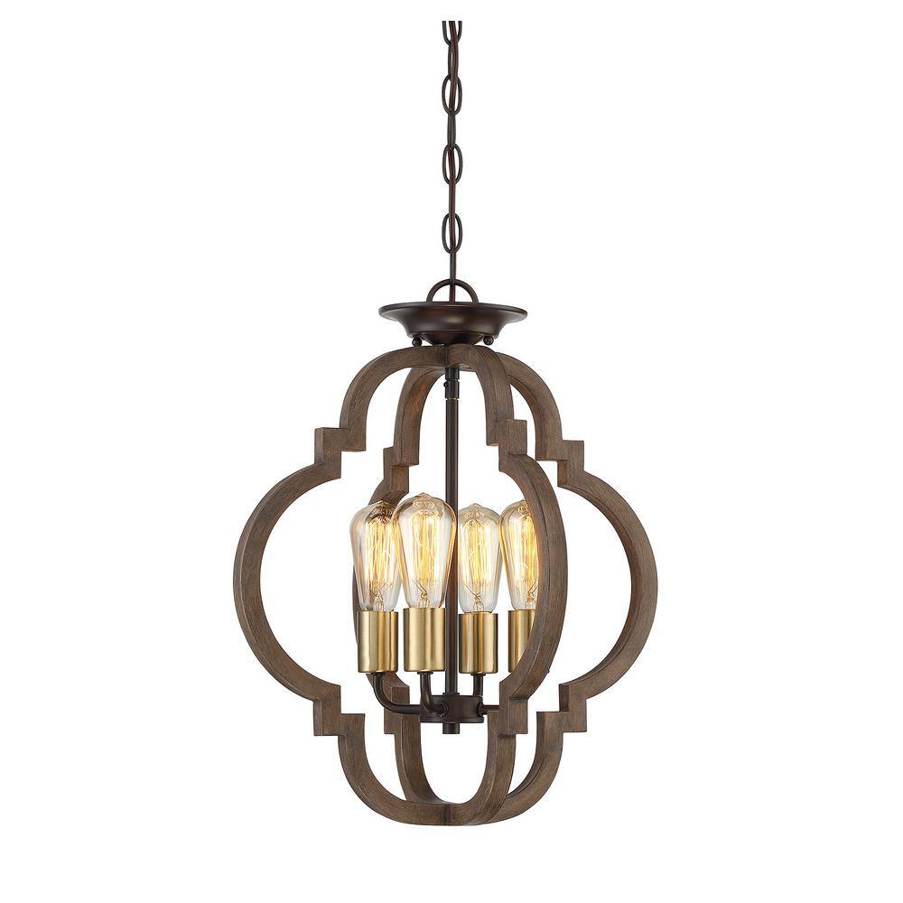 Savoy House 4-Light Barrelwood w/Brass Semi-Flush Mount Ceiling Light ...