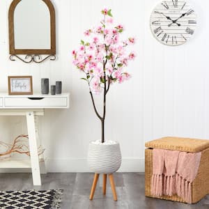 Nearly Natural 5.5 ft. Cherry Blossom Artificial Tree in Sand Colored ...