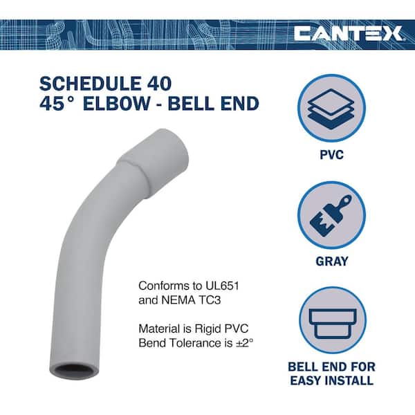 Cantex 3 In X 45 Bell End Schedule 40 Standard Radius PVC Elbow cantex-3-in-x-45-bell-end-schedule-40-standard-radius-pvc-elbow
