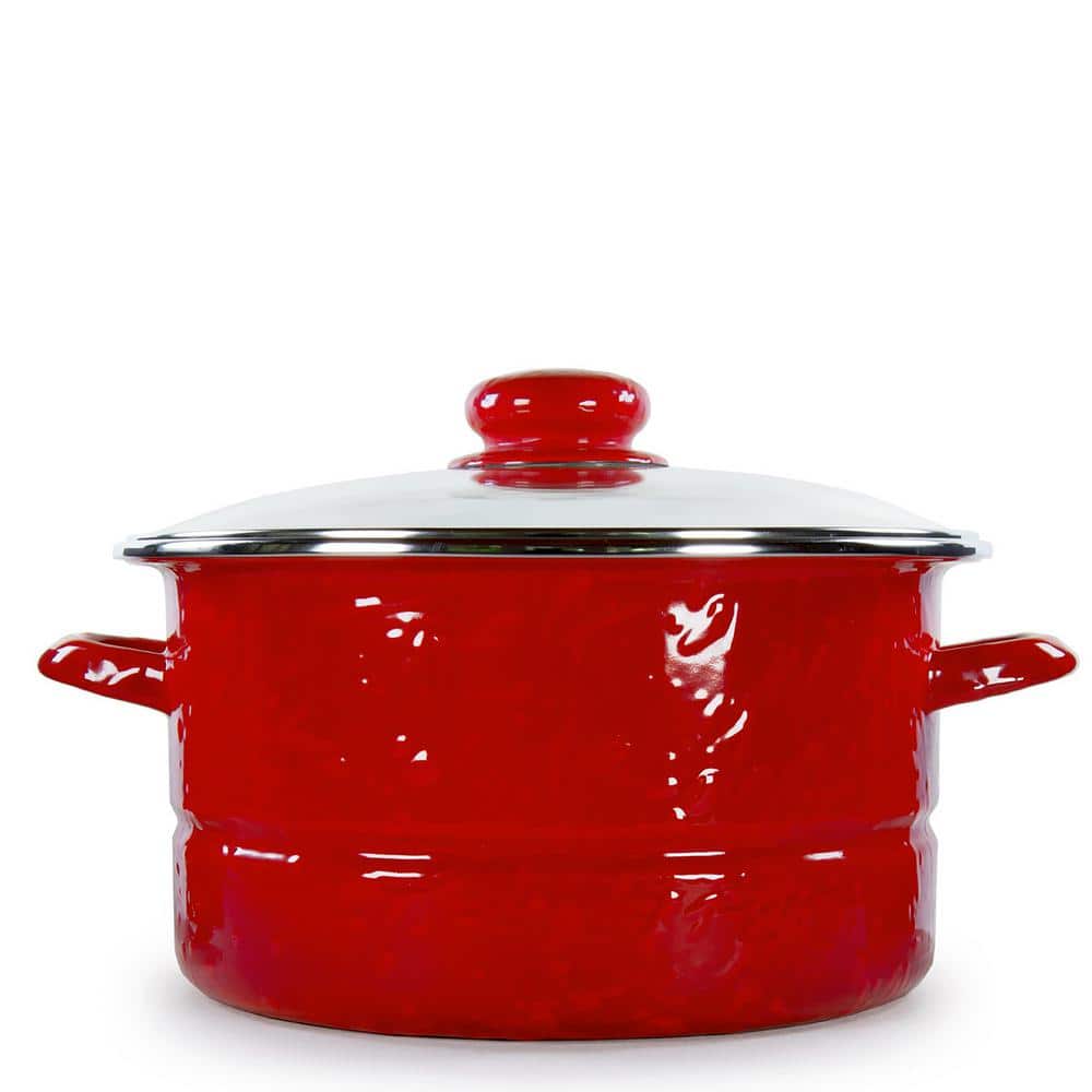 Golden Rabbit Solid Red 6 qt. Enamelware Stock Pot with Glass Lid RR72 ...