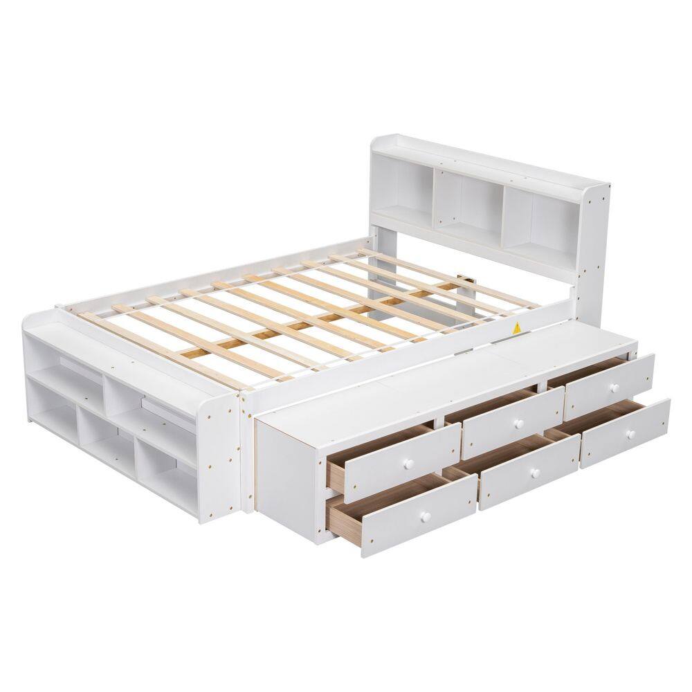 Nestfair White Wood Frame Full Size Platform Bed with Under bed Storage ...