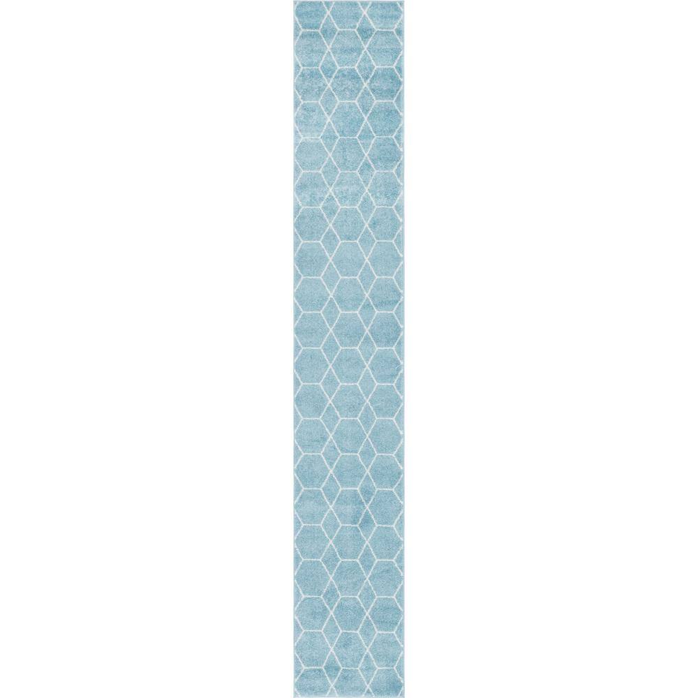 StyleWell Trellis Frieze Light Blue/Ivory Blue 2 ft. x 13 ft. Geometric ...