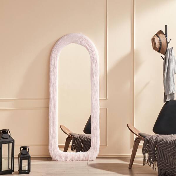 ORGANNICE 24 in. W x 63 in. H Pink Arched Long Flannel Mirror Wood ...