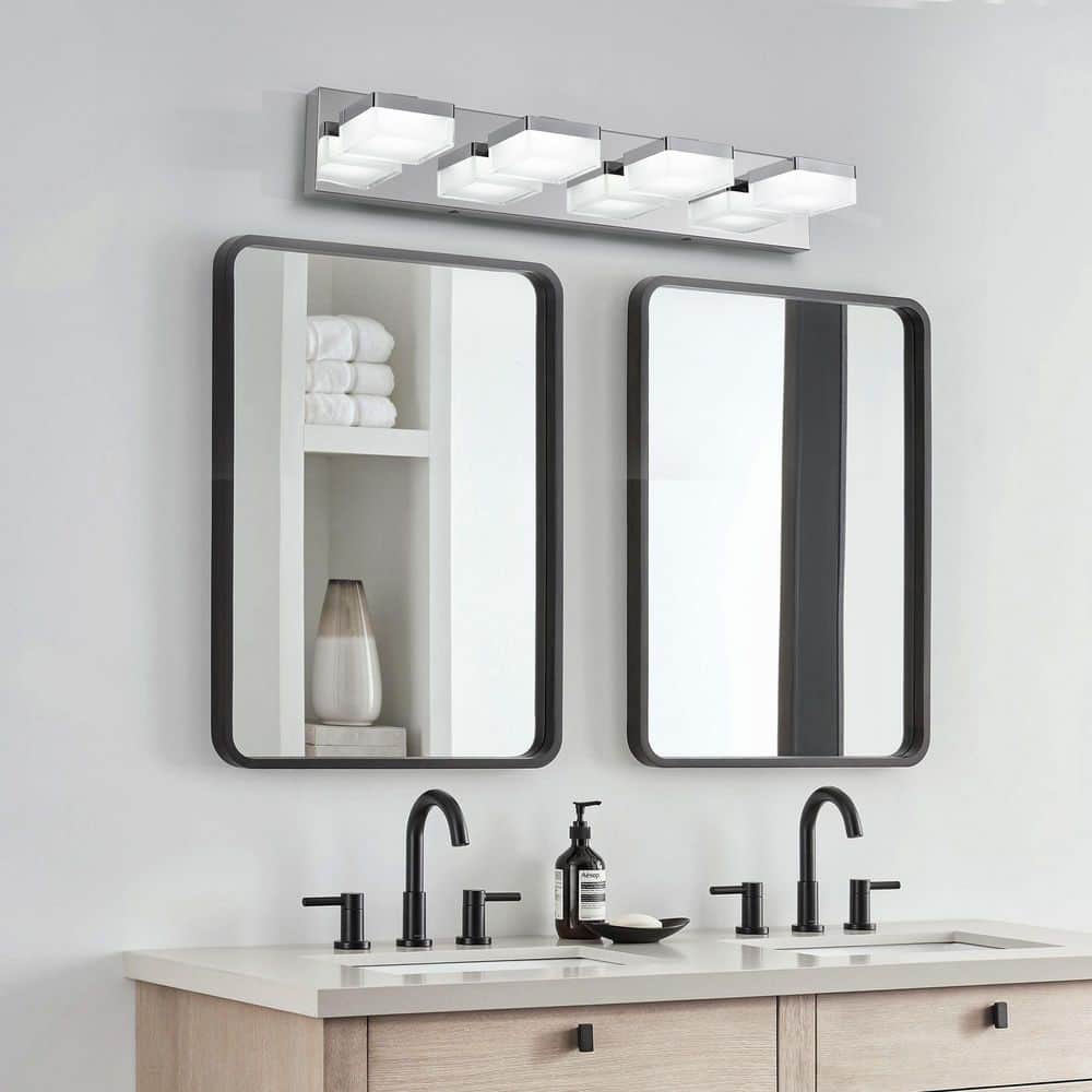 Sunpez 24.8 in. 4-Lights Chrome LED Vanity Light, Integrated LED ...