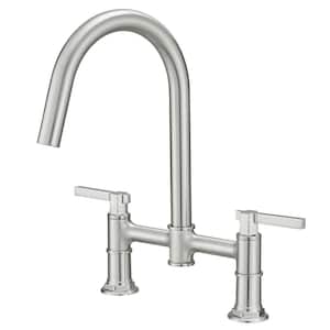 PROOX Double Handle Wall Mounted Bridge Kitchen Faucet with 3 Function ...