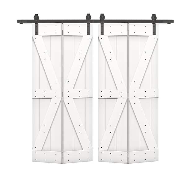 CALHOME 48 in. x 84 in. British K Pre Assembled Solid Core Pure White Wood Double Bi-Fold Doors ...