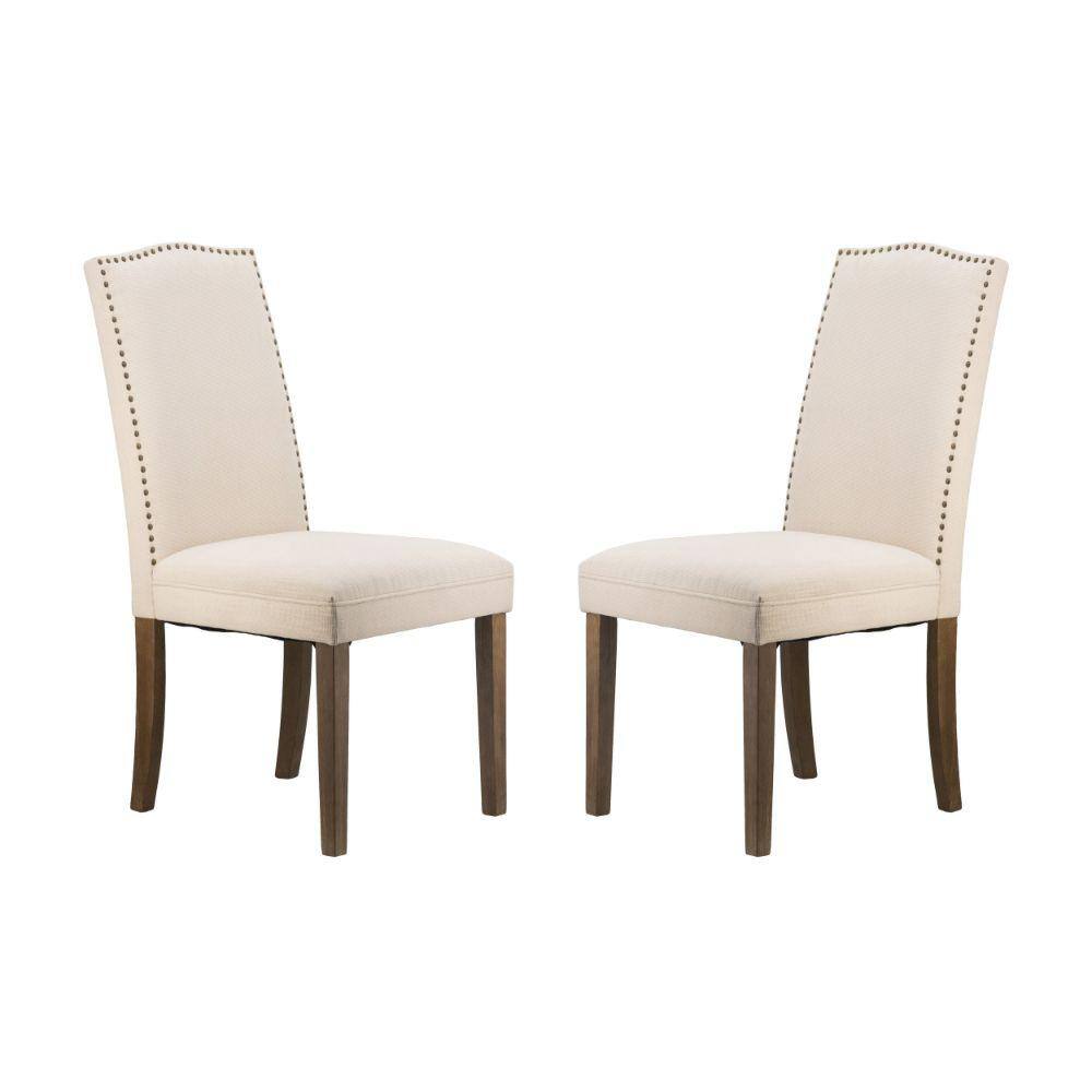 Benjara Beige and Brown Fabric Nailhead Trim Dining Chair BM284784 ...