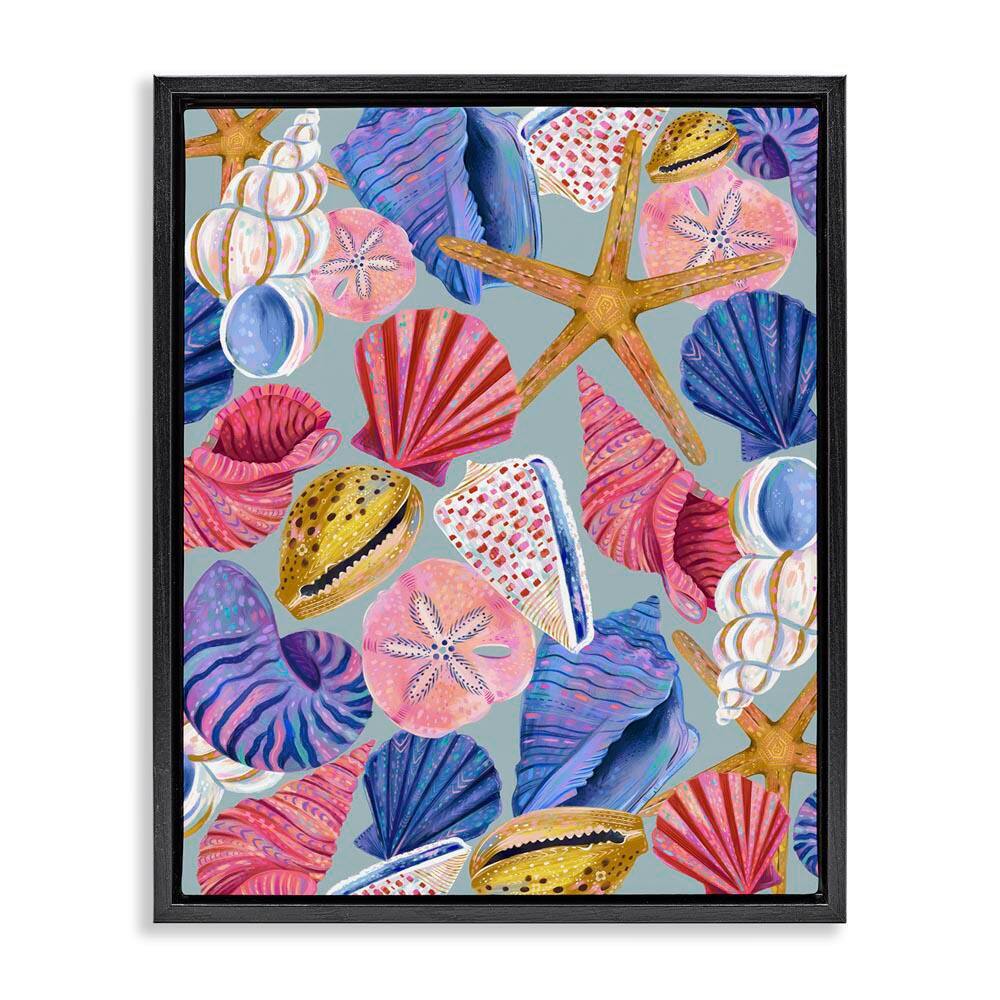 Stupell Industries Bright Seashells Assortment by Arrolynn Weiderhold Black Floater Frame ...