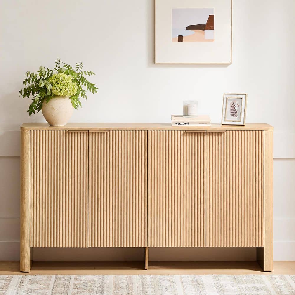 Spruce & Spring Caleb Oak Wood Spacious Modern Sideboard with Rounded ...