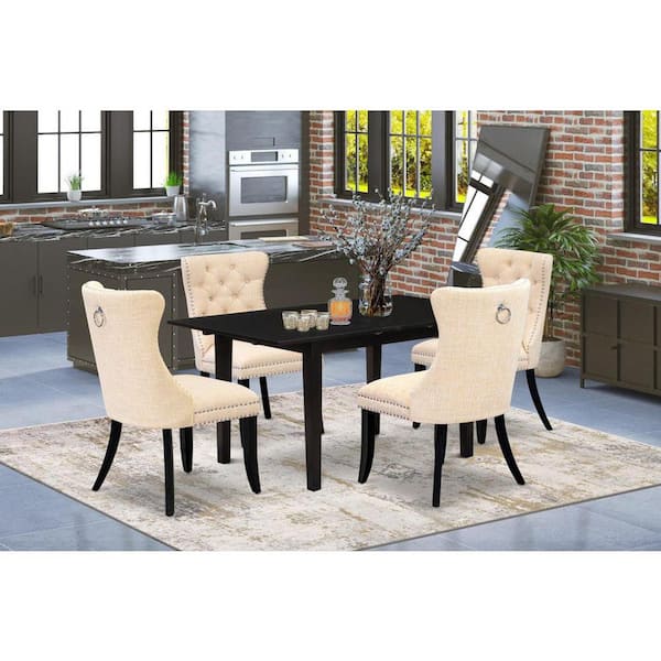 East West Furniture 5 Piece Black Finish Solid Wood Top Rectangular Dining Room Set with Butterfly Leaf Seats 4 NFDA5 BLK 32 440 HD