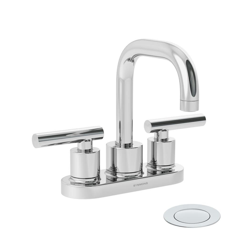 Symmons Dia 4 in. Centerset 2-Handle High Arc Bathroom Faucet with Push ...