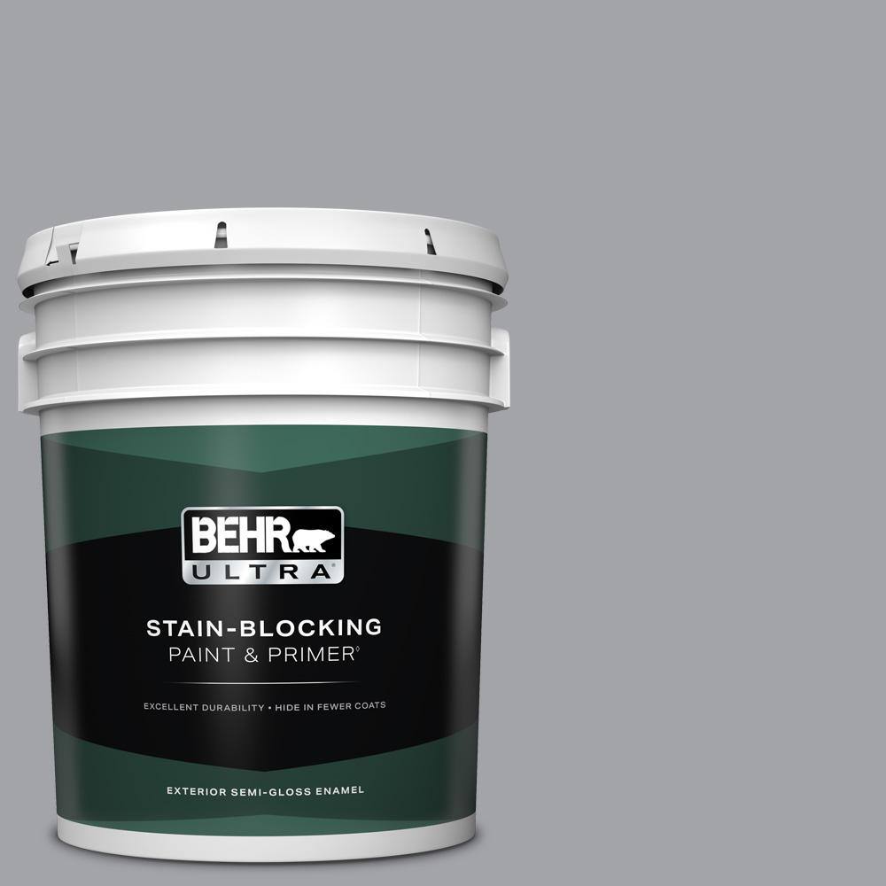 BEHR ULTRA 5 gal. #N530-4 Power Gray Semi-Gloss Enamel Exterior Paint ...