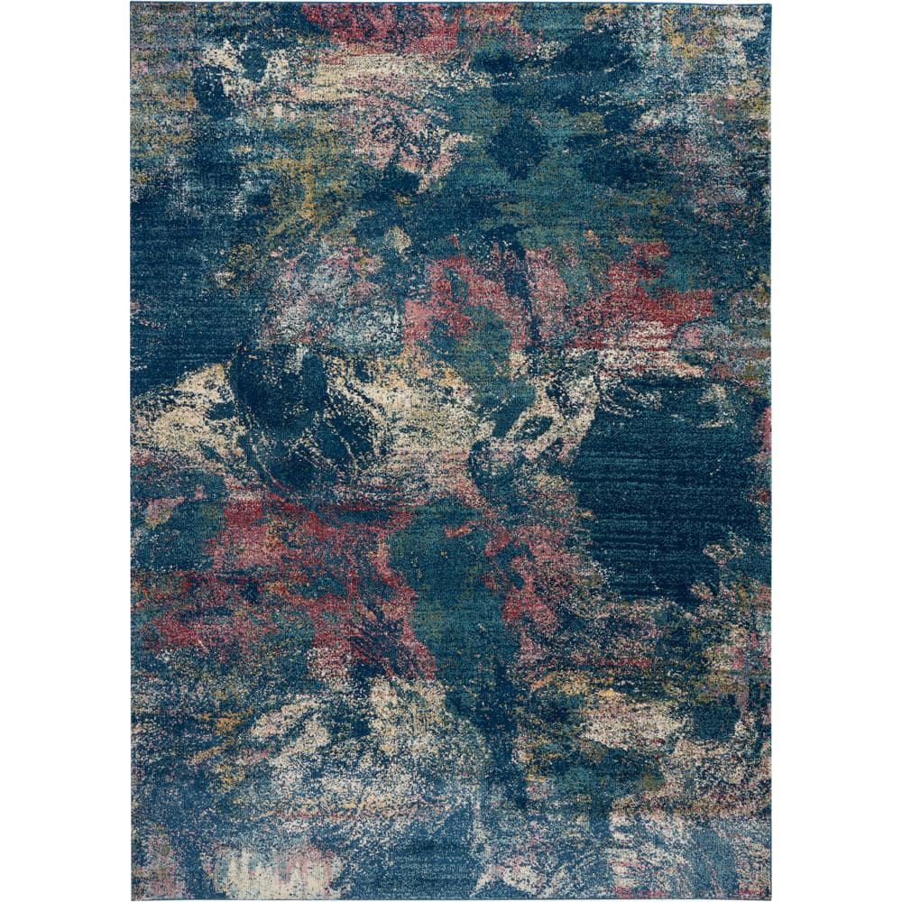 Nourison Fusion Blue/Multicolor 8 ft. x 11 ft. Abstract Modern Area Rug ...