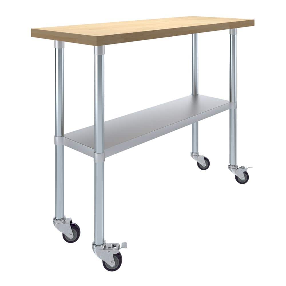 AMGOOD Maple Wood Top 18 in. x 48 in. Kitchen Prep Table with Casters ...