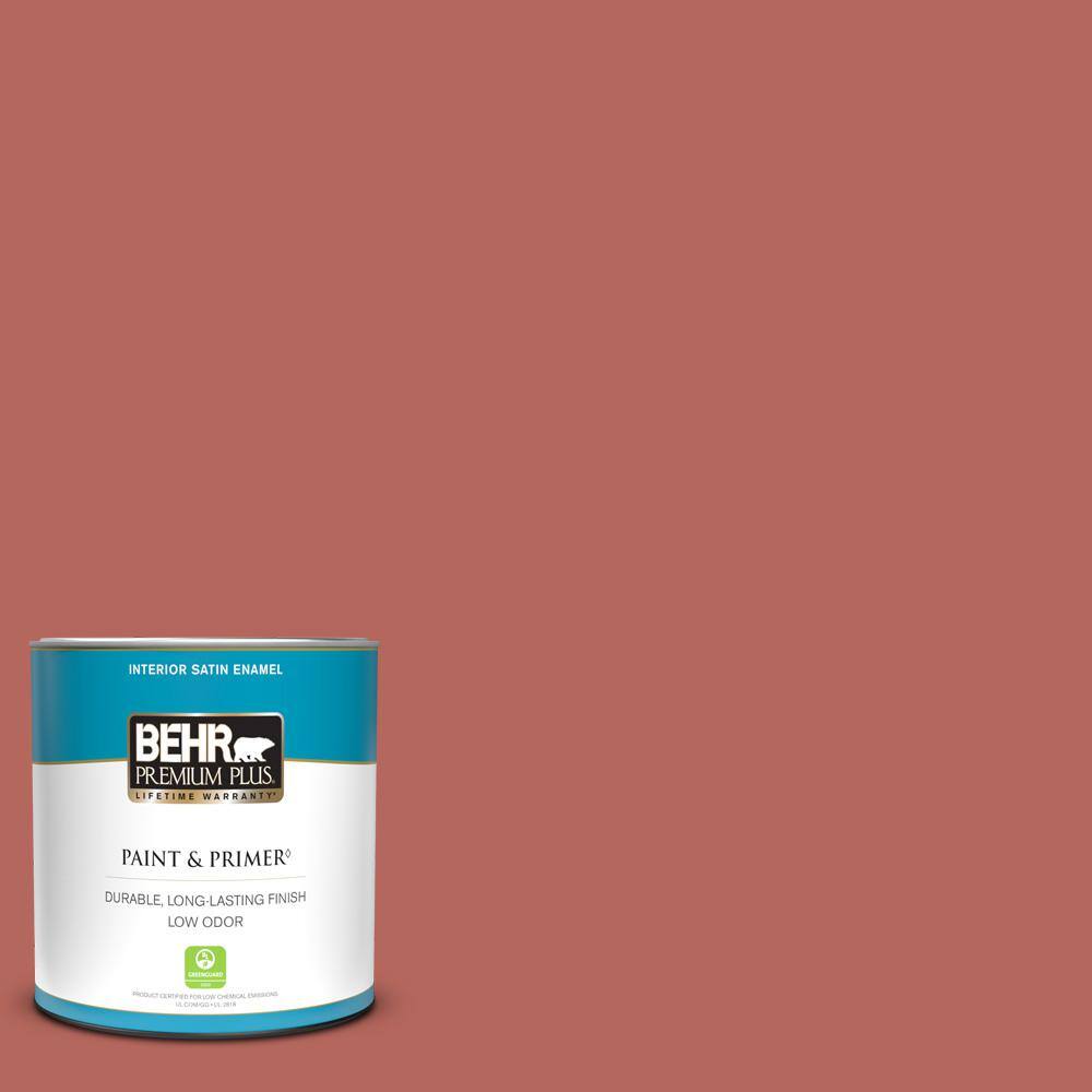 BEHR PREMIUM PLUS 1 qt. #180D-6 Mineral Red Satin Enamel Low Odor ...