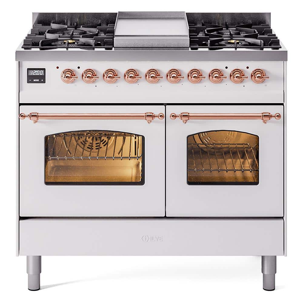 ILVE Nostalgie II 40 in. 6 Burner Freestanding Double Oven Dual Fuel ...