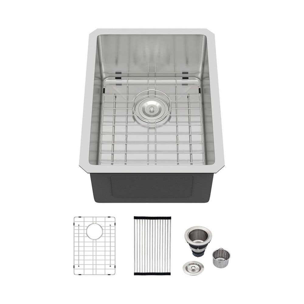 Logmey 15 in. Small Undermount Bar Sink Single Bowl 16-Gauge Brushed ...