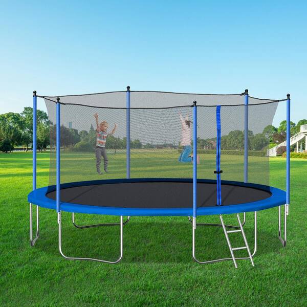 SUNRINX 14 ft. Blue Round Trampoline with Safety Enclosure MG65-21-DSJ ...