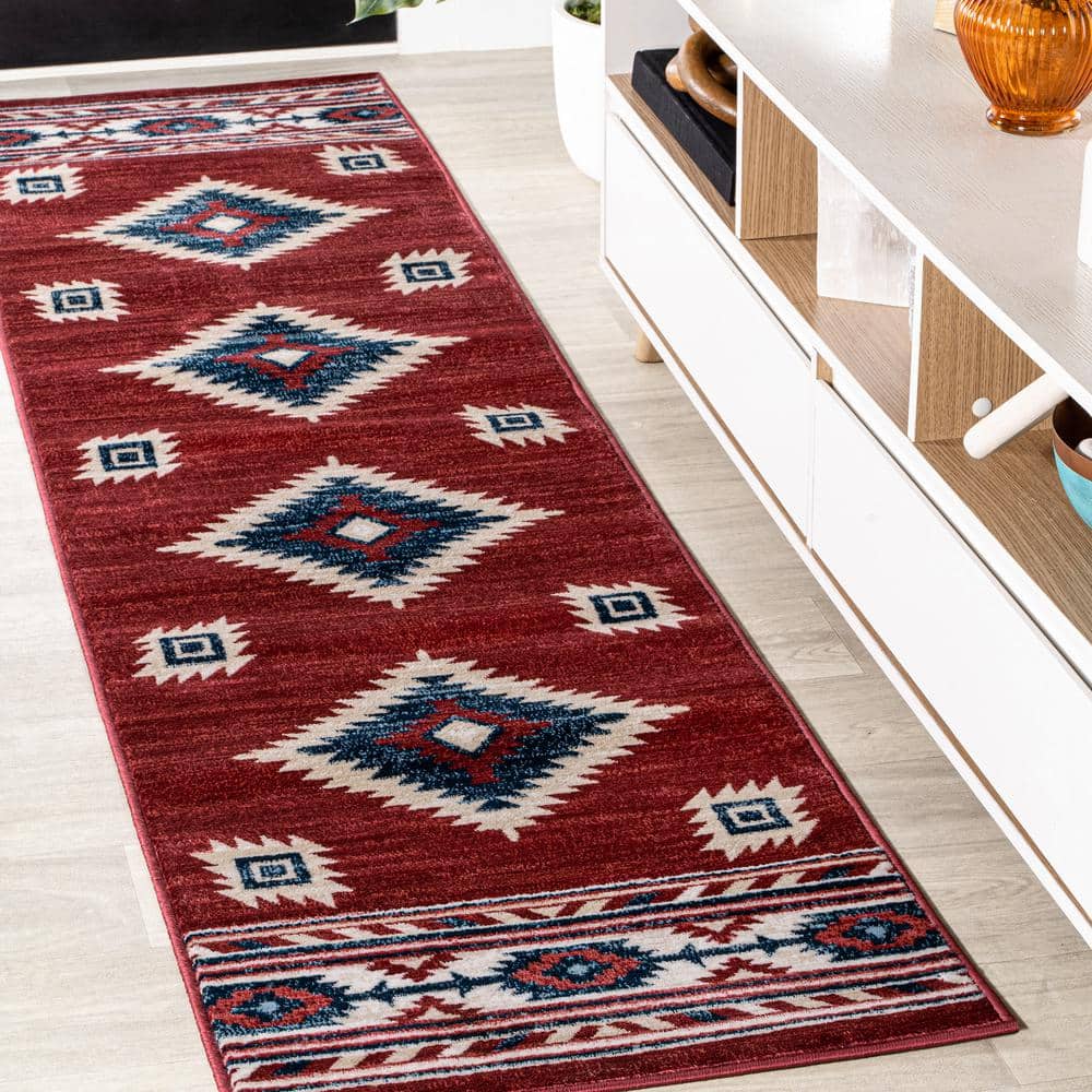 JONATHAN Y Red/Navy/Cream 2 ft. x 8 ft. Serape Medallion Southwestern ...