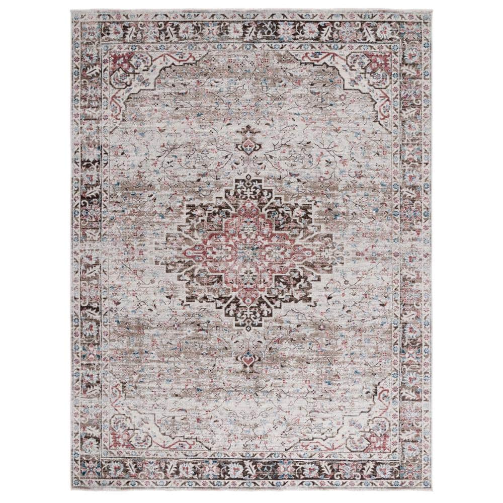 SAFAVIEH Antique Patina Beige/Brown 9 ft. x 12 ft. Distressed Border ...