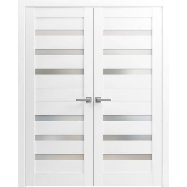 Sartodoors 48 in. x 96 in. 2 Panel White Finished MDF Sliding Door with ...