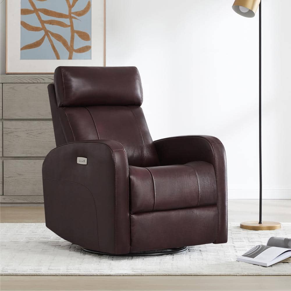 Spruce & Spring Monroe Burgundy Genuine Leather Power Swivel Glider ...