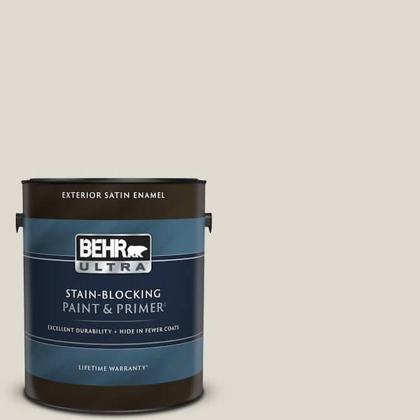 BEHR ULTRA 1 gal. #GR-W11 Silver Ash Satin Enamel Exterior Paint ...