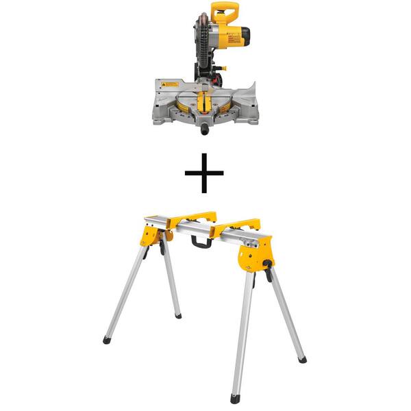 DEWALT 15 Amp Corded 10 in. Compound Single Bevel Miter Saw and Heavy Duty Work Stand with Miter Saw Mounting Brackets DWS713WDWX725B The Home Depot